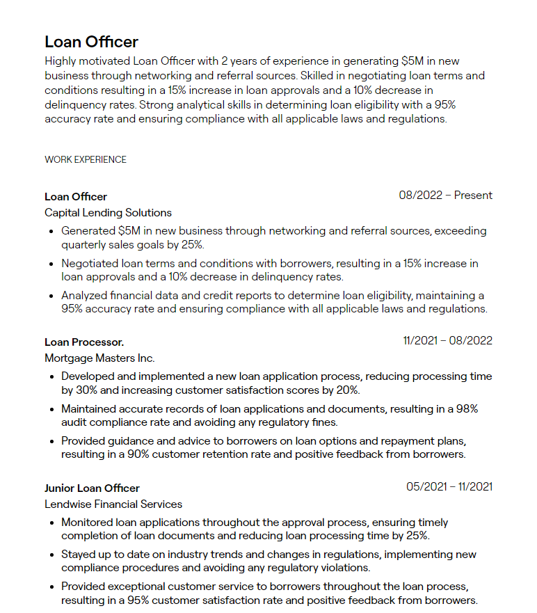 1 Loan Officer Resume Examples with Guidance 